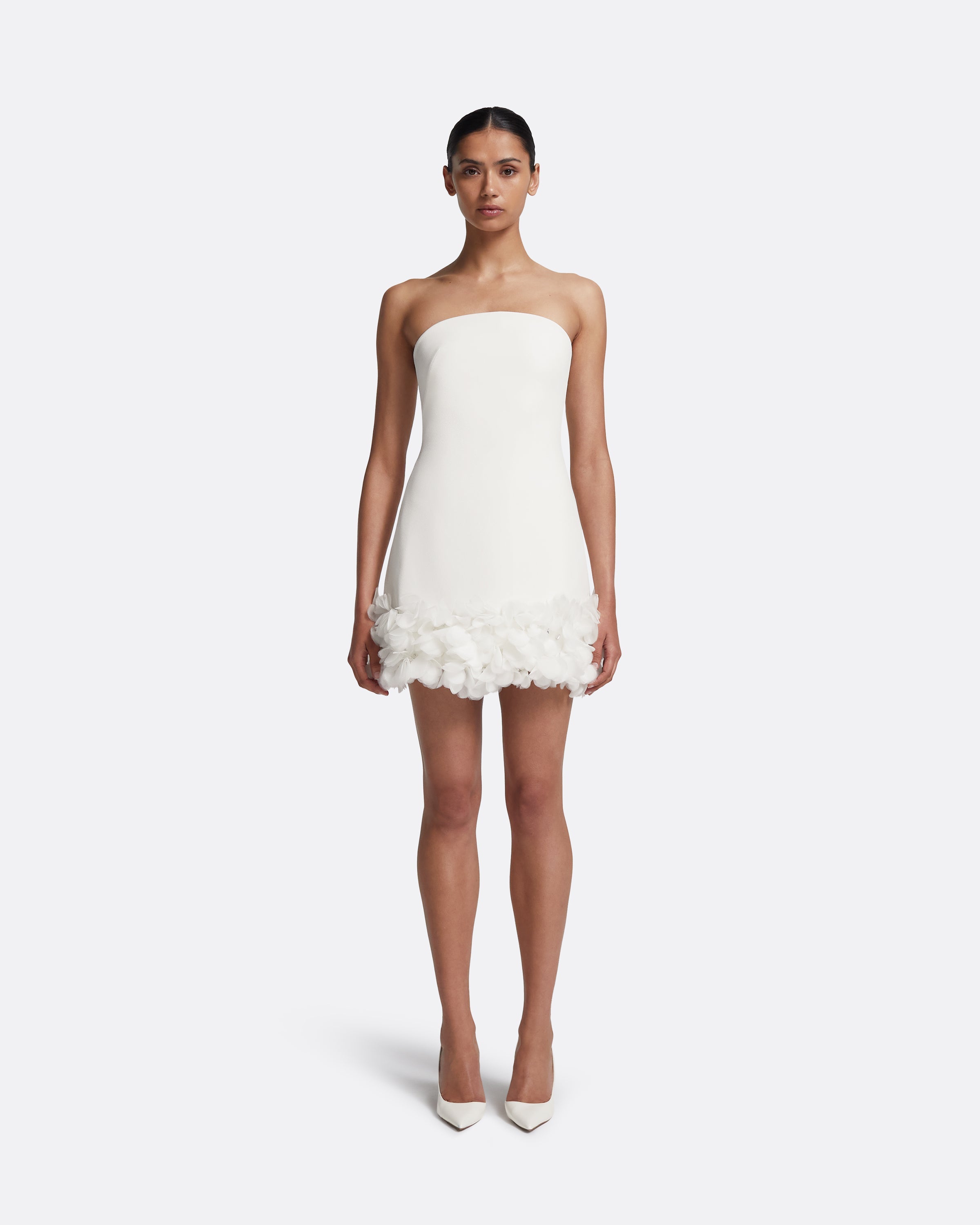 Rowan Short Dress in Ivory with Ivory Appliqué – Maison Safiyaa USA