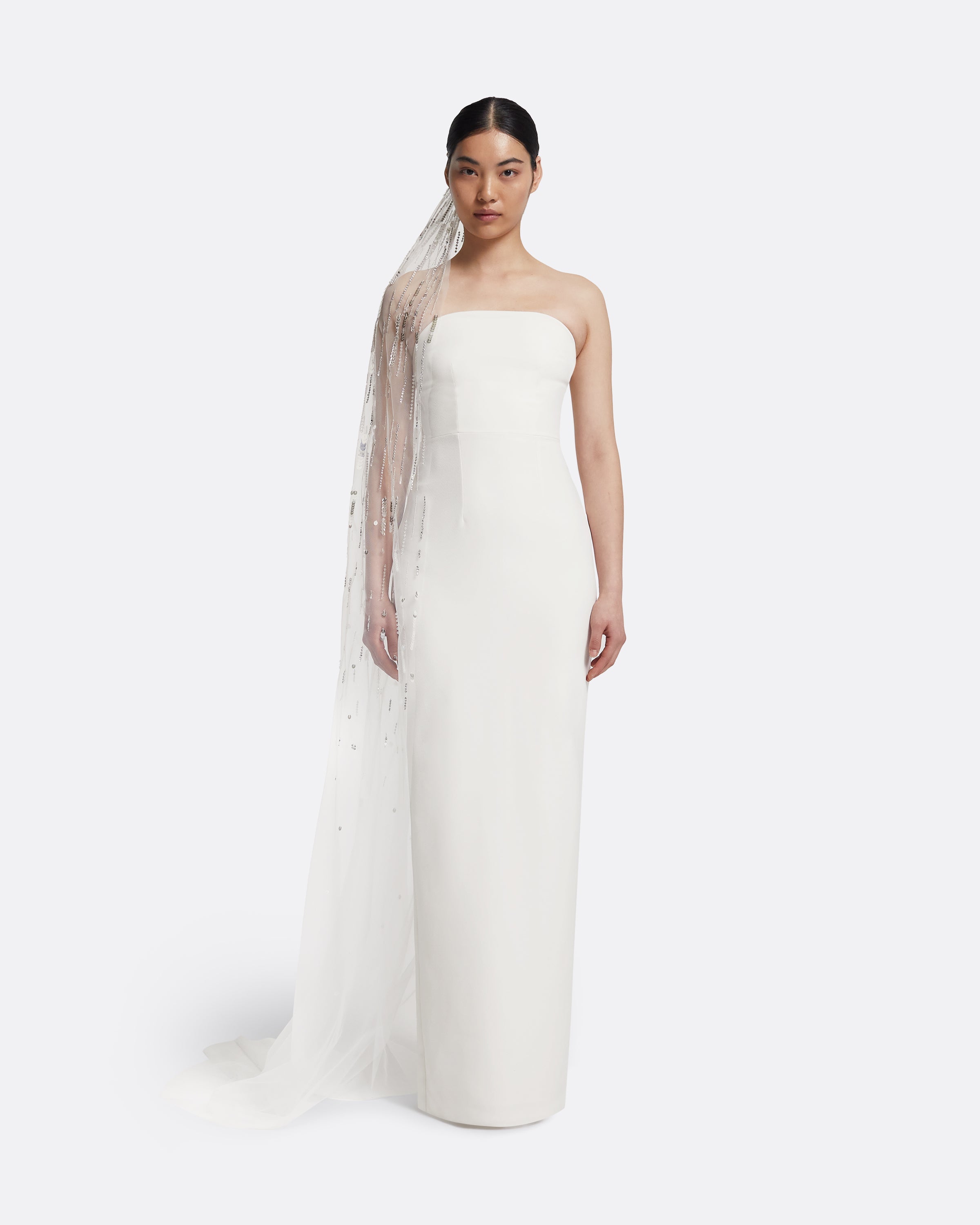 Edith Veil in Ivory with Crystal Embellishment – Maison Safiyaa USA