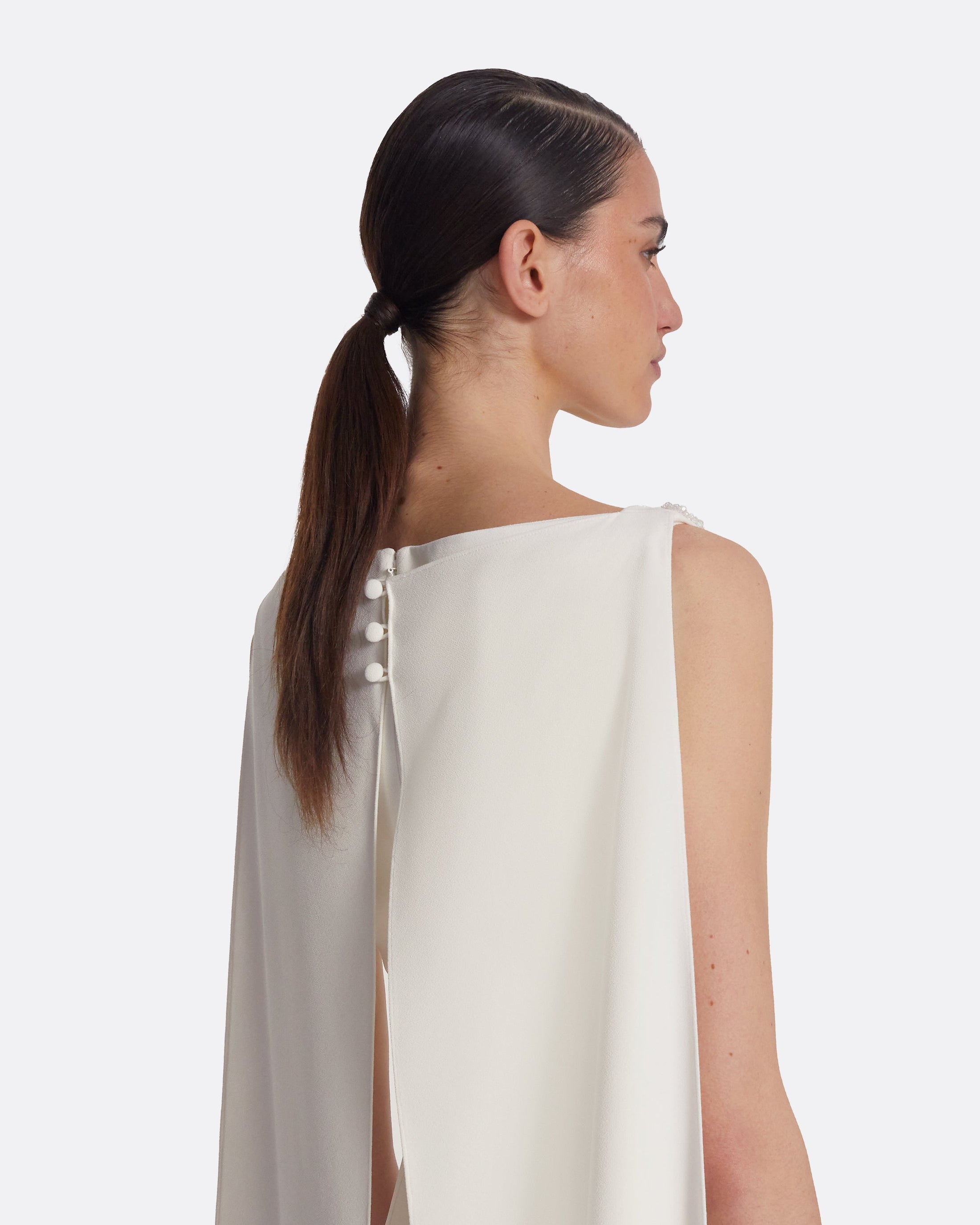 Ginevra Ivory Long Dress With Embroidered Belt – Maison Safiyaa USA