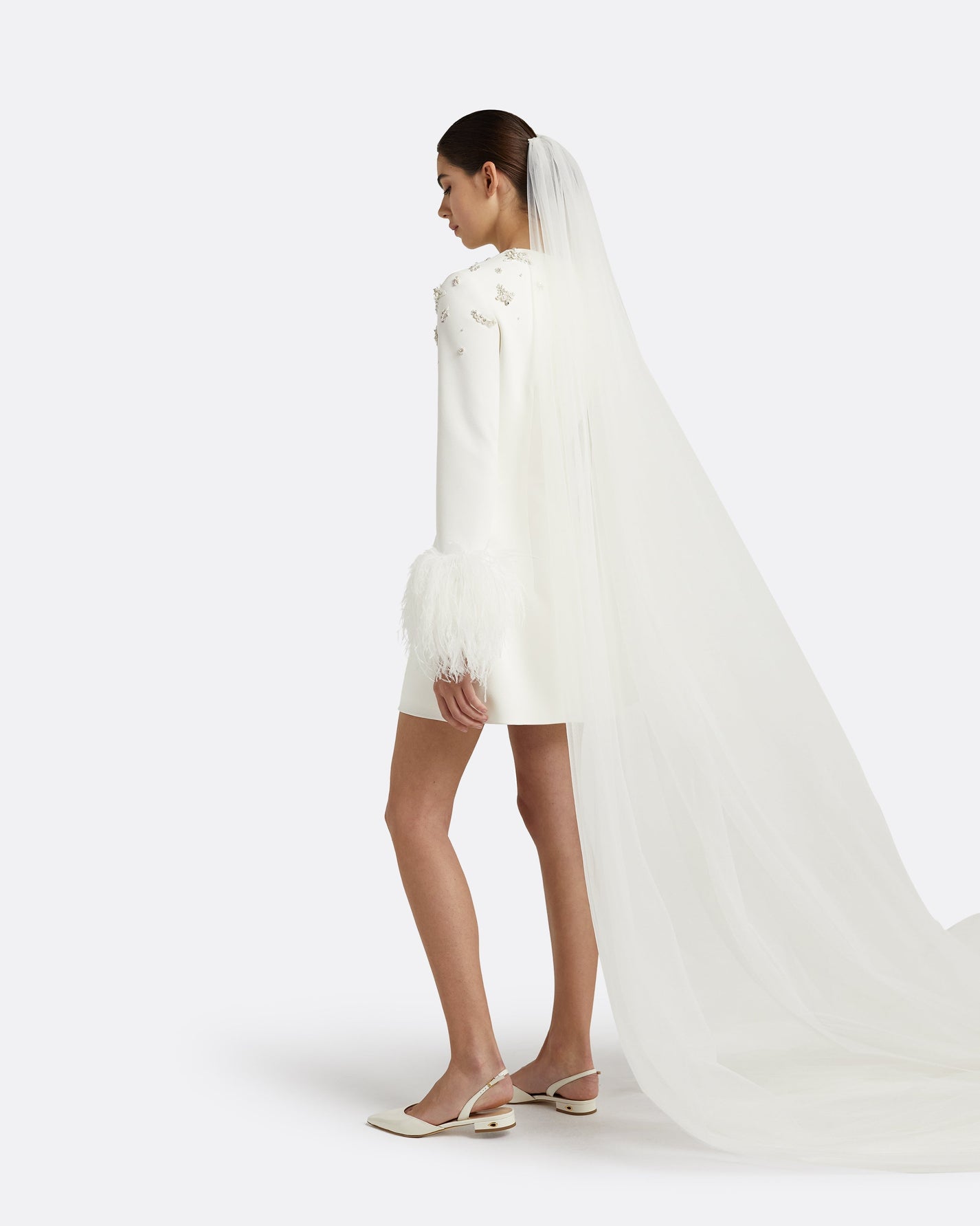 Rena Ivory Feather-trimmed Short Dress – Maison Safiyaa USA