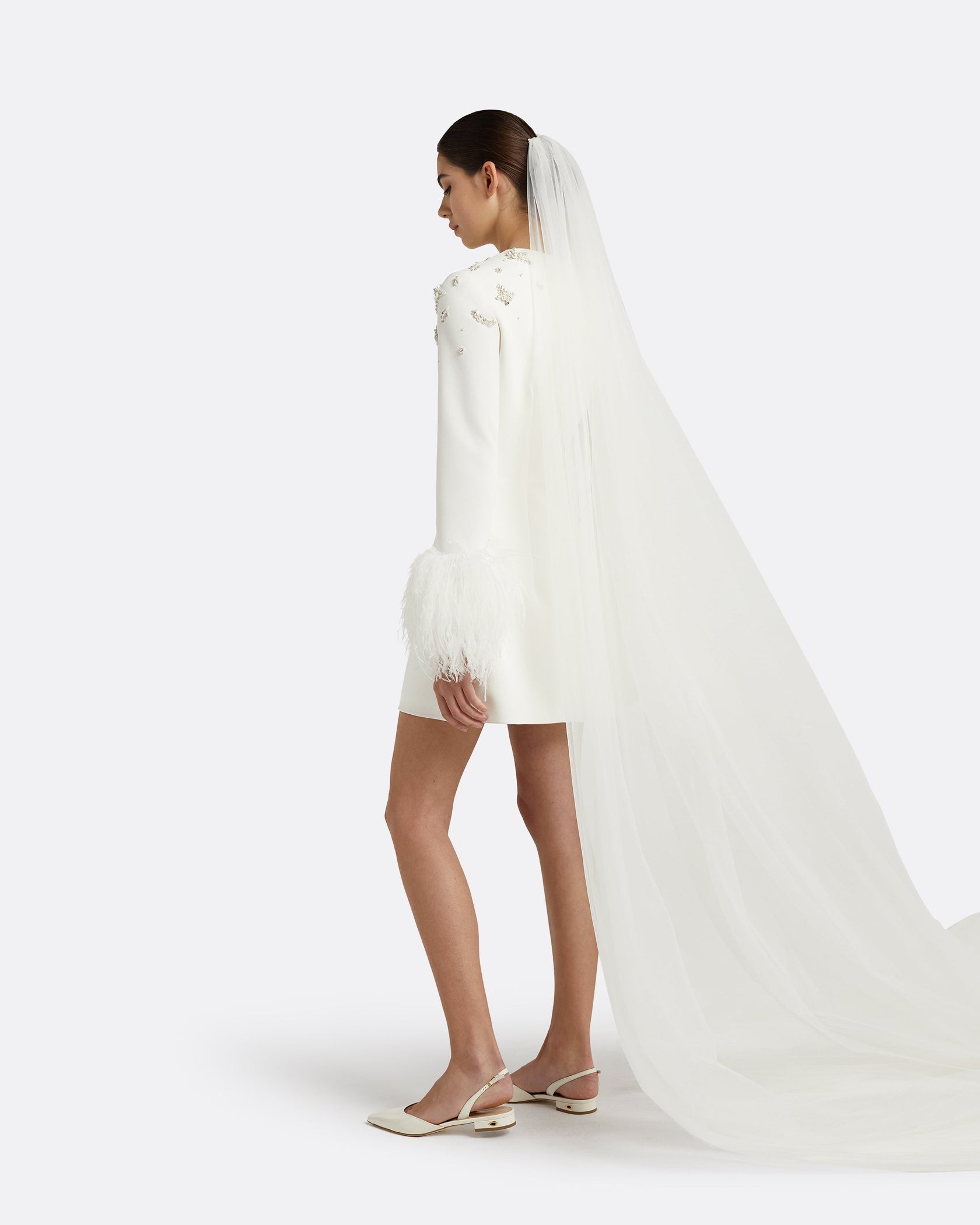 Rena Ivory Feather-trimmed Short Dress – Maison Safiyaa USA