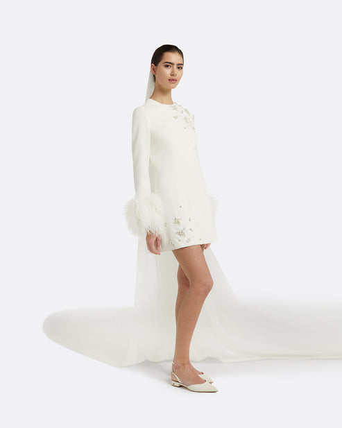 Rena Ivory Feather-trimmed Short Dress – Maison Safiyaa USA