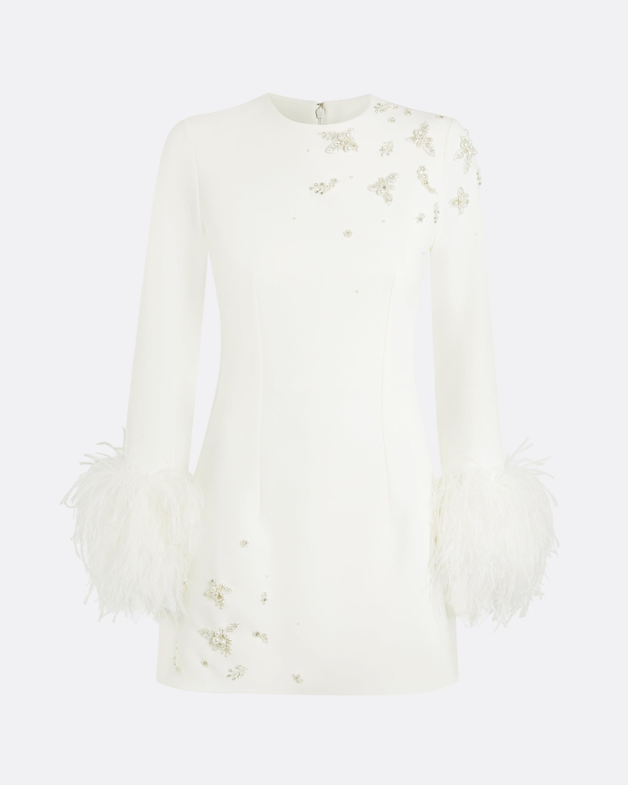 Rena Ivory Feather-trimmed Short Dress – Maison Safiyaa USA