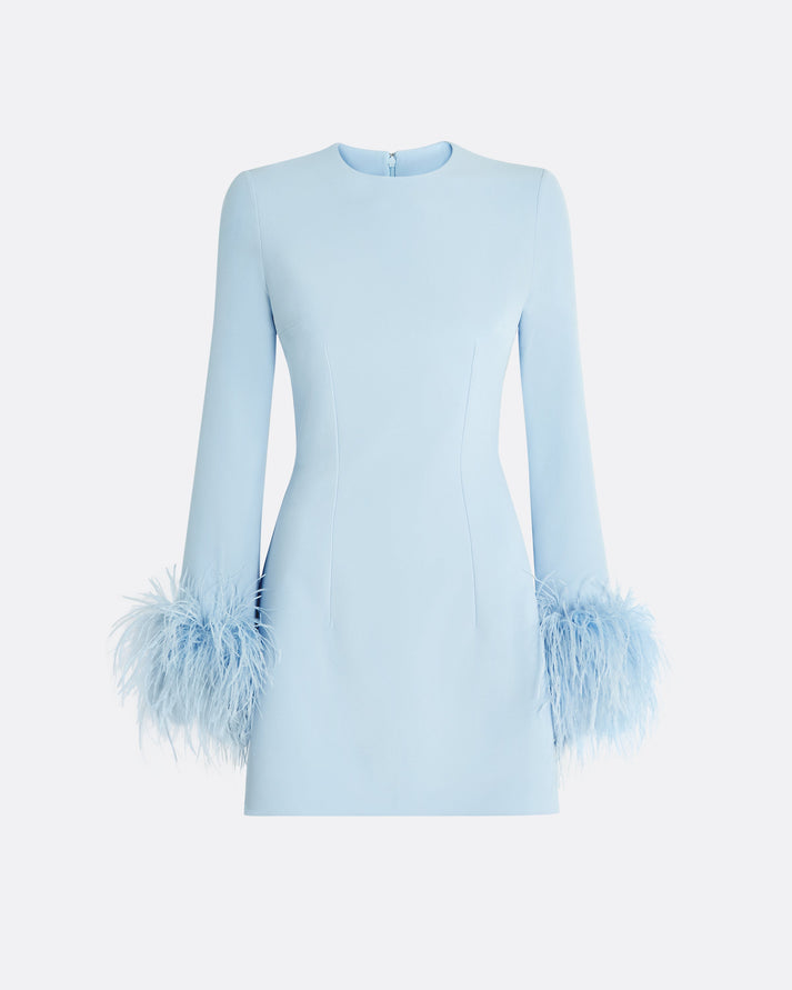 Rena Pale Blue Feather-Trimmed Short Dress – Maison Safiyaa USA