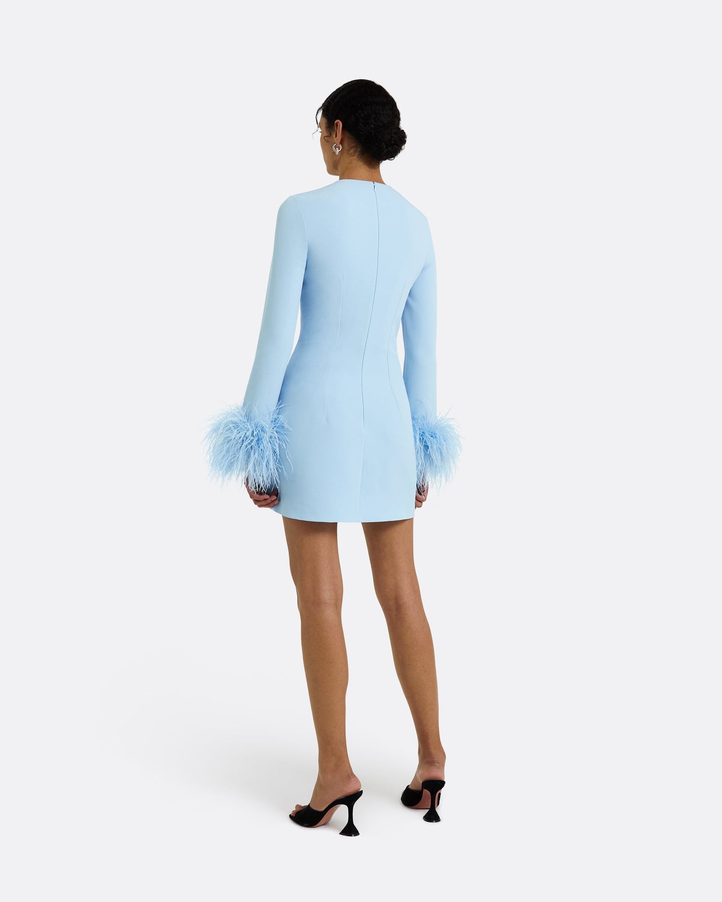 Rena Pale Blue Feather-Trimmed Short Dress – Maison Safiyaa USA