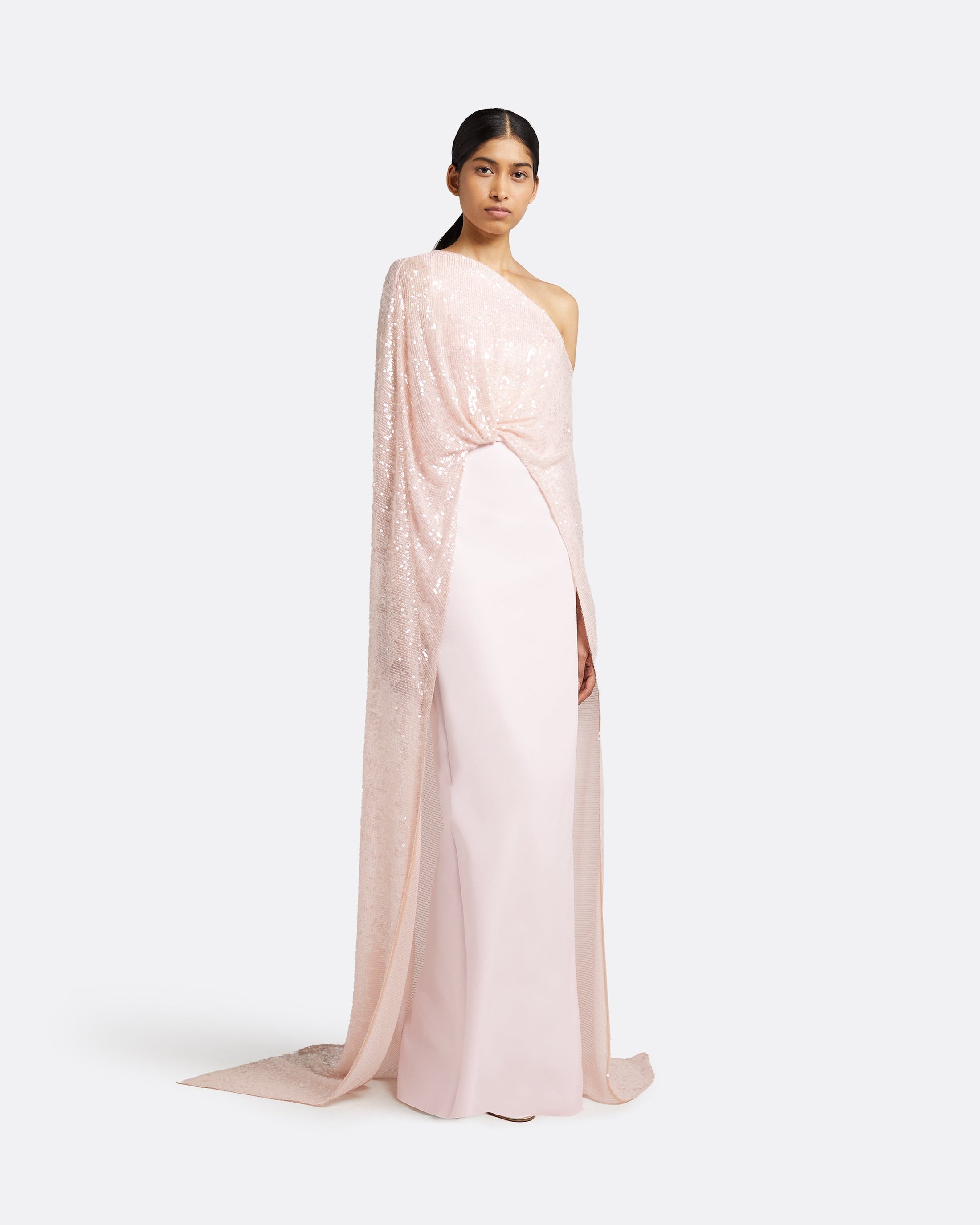 Cadenza Barely Pink Long Dress – Maison Safiyaa USA