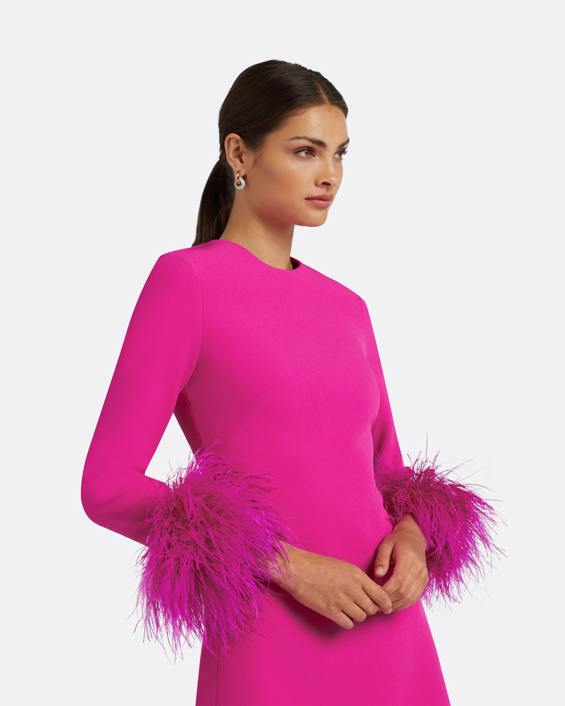 Rena Wild Strawberry Feather-Trimmed Short Dress – Maison Safiyaa USA