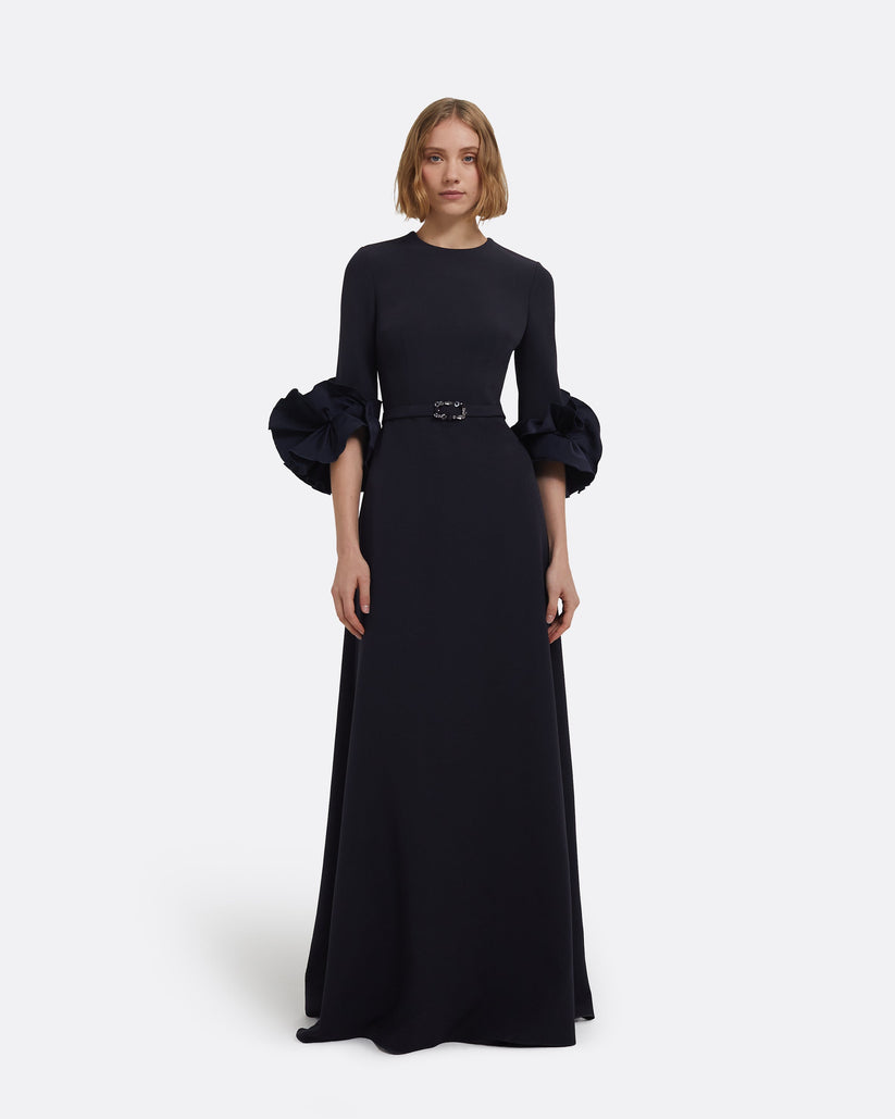 Belen Long Dress in Midnight Navy with Embellished Belt – Maison ...
